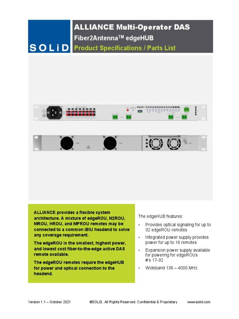 ALLIANCE Multi-Operator DAS: Product Specifications / Parts List | PDF | Wavelength Division ...