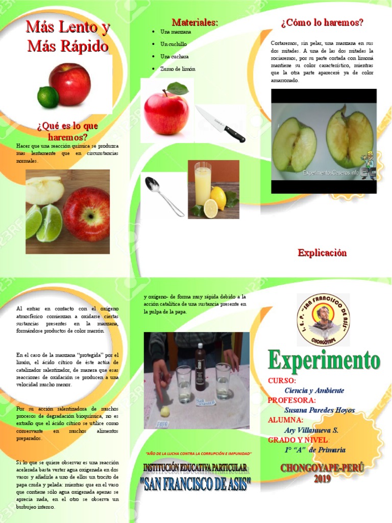 Triptico Experimento San Francisco | PDF | Catálisis | Agua