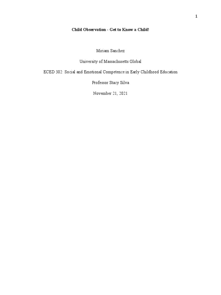 Child Observation and Development Plan | PDF | Emotional Self ...