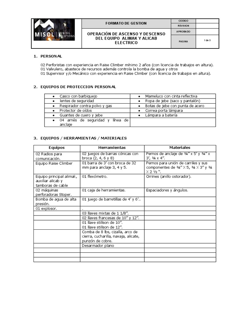 MISOL-002 Operacion de Ascenso y Descenso Del Equipo Raise Climber ...