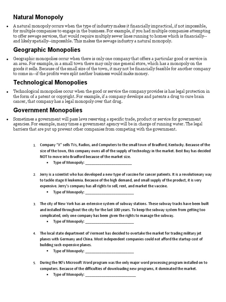 Monopoly Worksheet | PDF | Monopoly | Profit (Economics) Monopoly Worksheet | PDF | Monopoly | Profit (Economics)