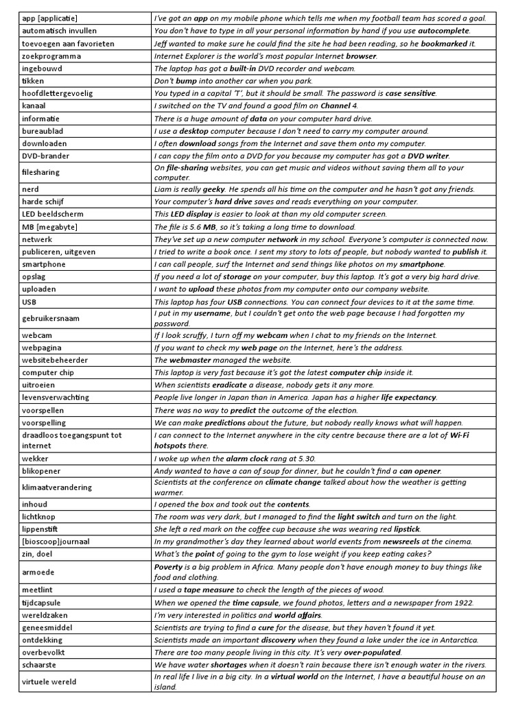 KLAS 2 Engels Woordenlijst 5 Met Woorden | PDF | Download | Internet