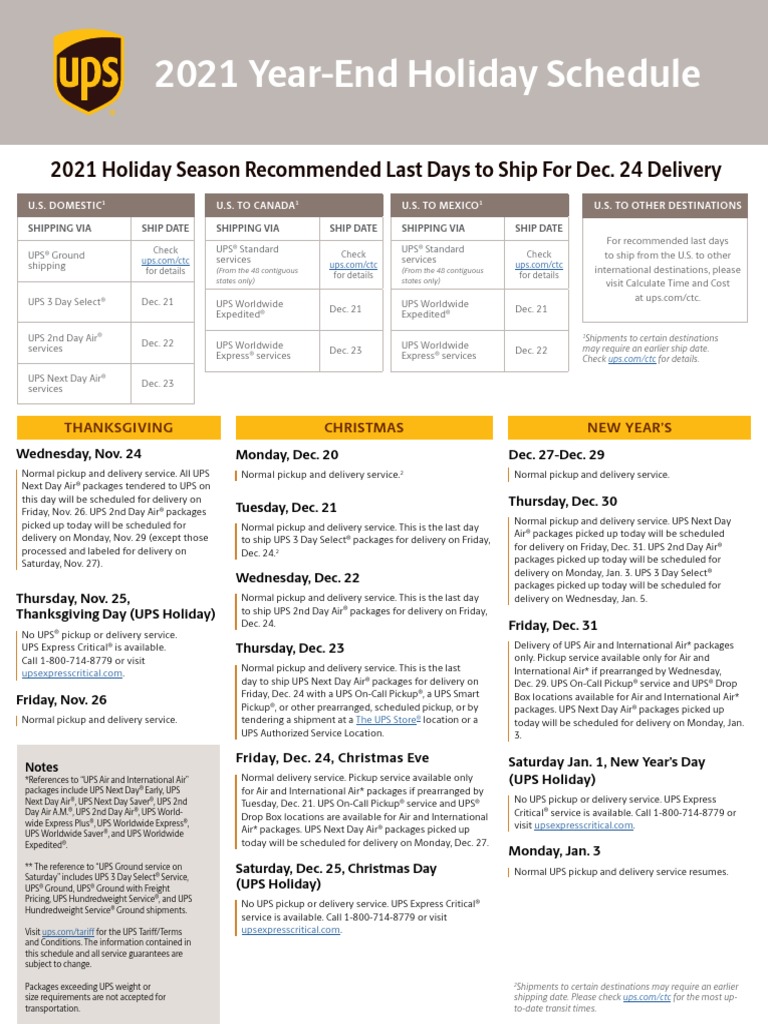 UPS US Days of Operation Schedule | PDF | United Parcel Service | Cargo