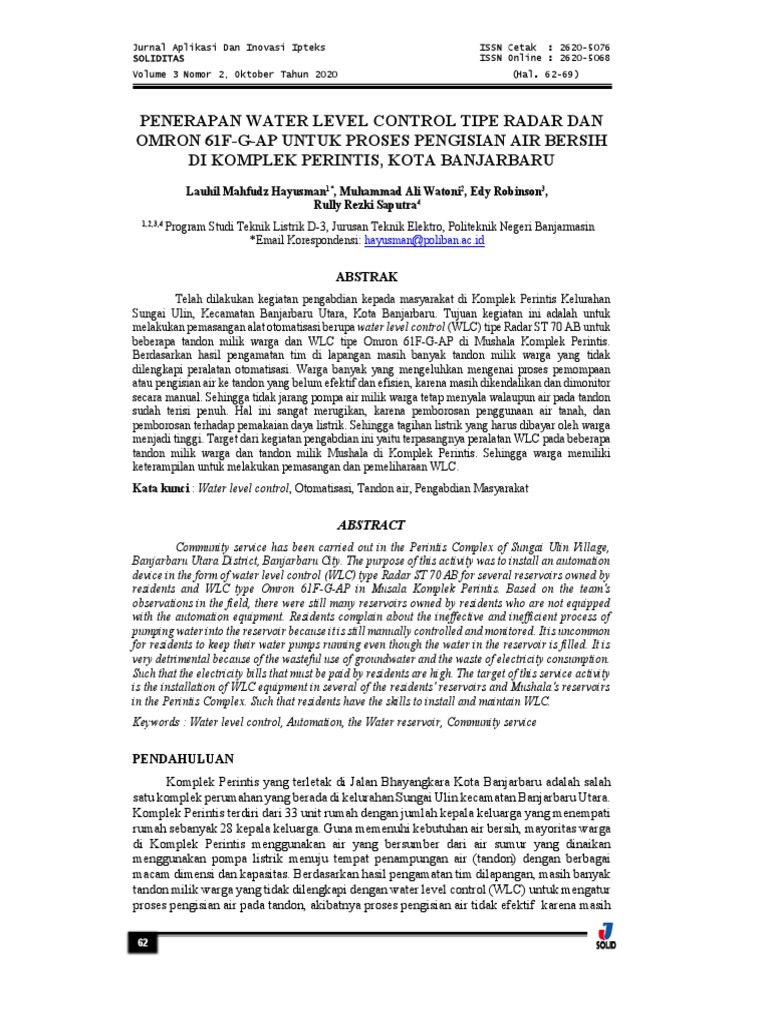 Penerapan Water Level Control Tipe Radar Dan Omron | PDF