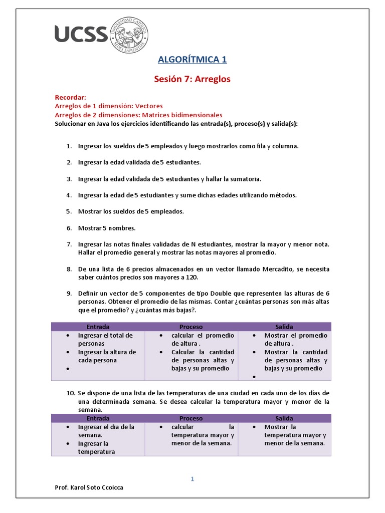 Sesión7 Vectores AlgorítmicaI | PDF | Estructura de datos de matriz ...