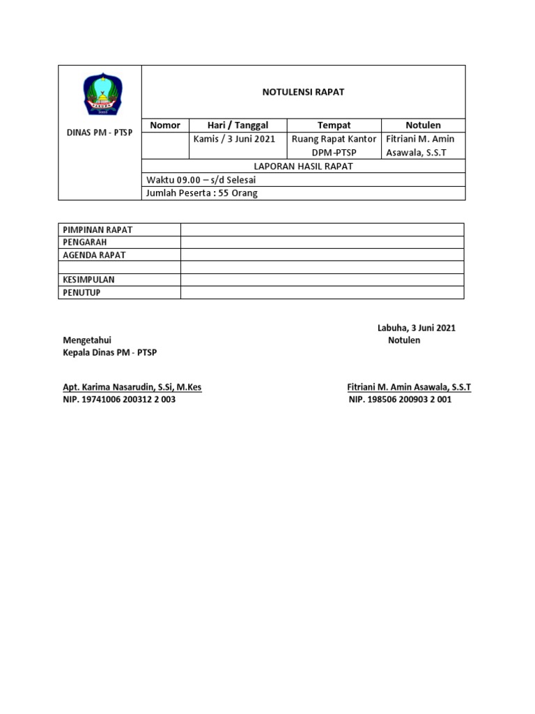 Notulen Rapat DPM-PTSP 3 Juni 2021 | PDF