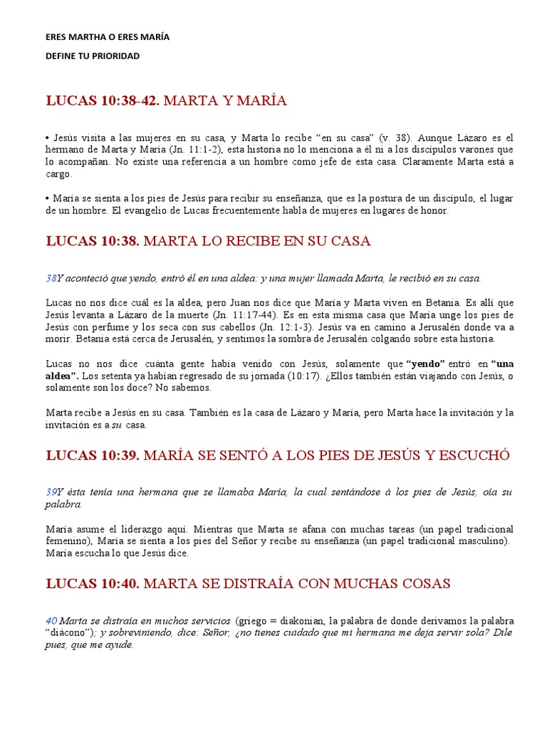 Marta y María: Prioridades en Jesús | PDF | María, madre de Jesús ...