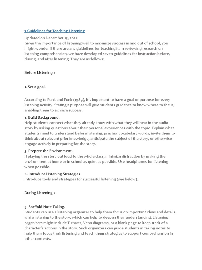 7 Guidelines For Teaching Listening | PDF | Reading Comprehension ...