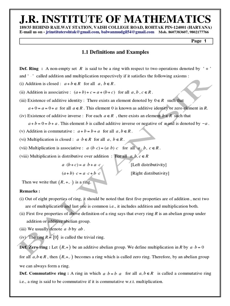 Ring and Field Theory Balwan Sir | PDF | Ring (Mathematics) | Field (Mathematics)