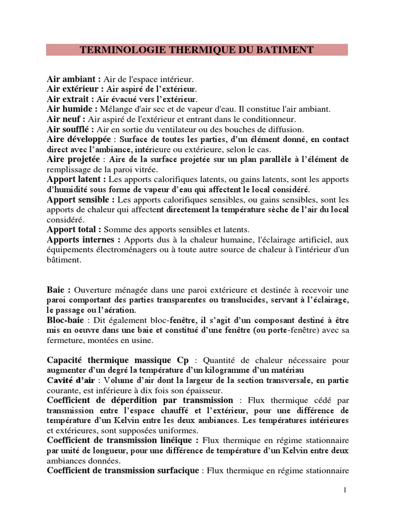 Terminologie Thermique BATIMENT | PDF | Atmosphère de la Terre ...