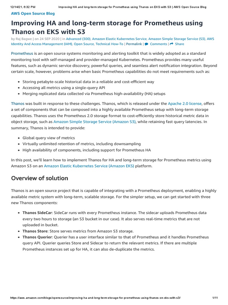 Improving HA and Long-Term Storage For Prometheus Using Thanos On EKS With S3 - AWS Open Source ...