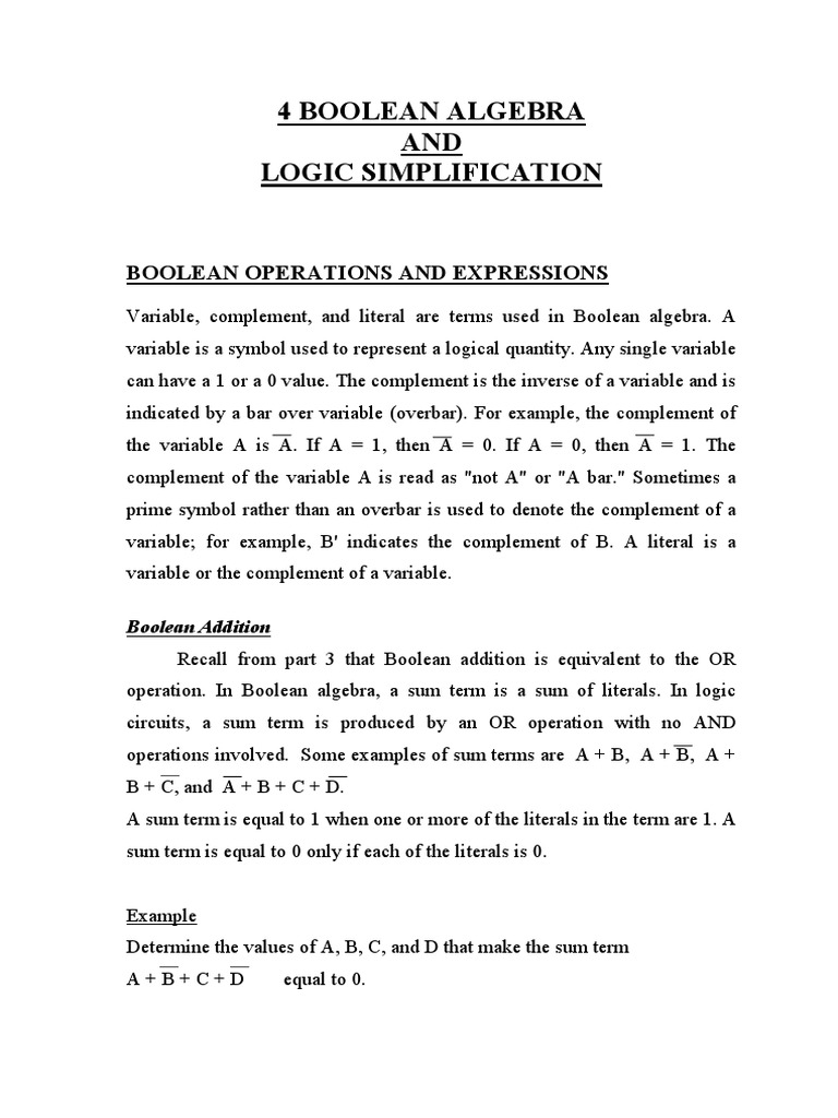 0556 Boolean Algebra And Logic Simplification Pdf Boolean Algebra Teaching Mathematics