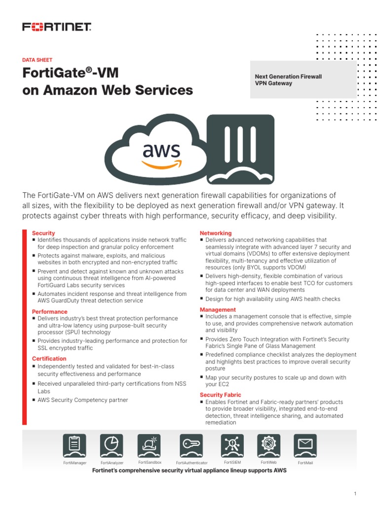 Fortigate - VM On Amazon Web Services: Data Sheet | PDF | Computer Network | Cloud Computing