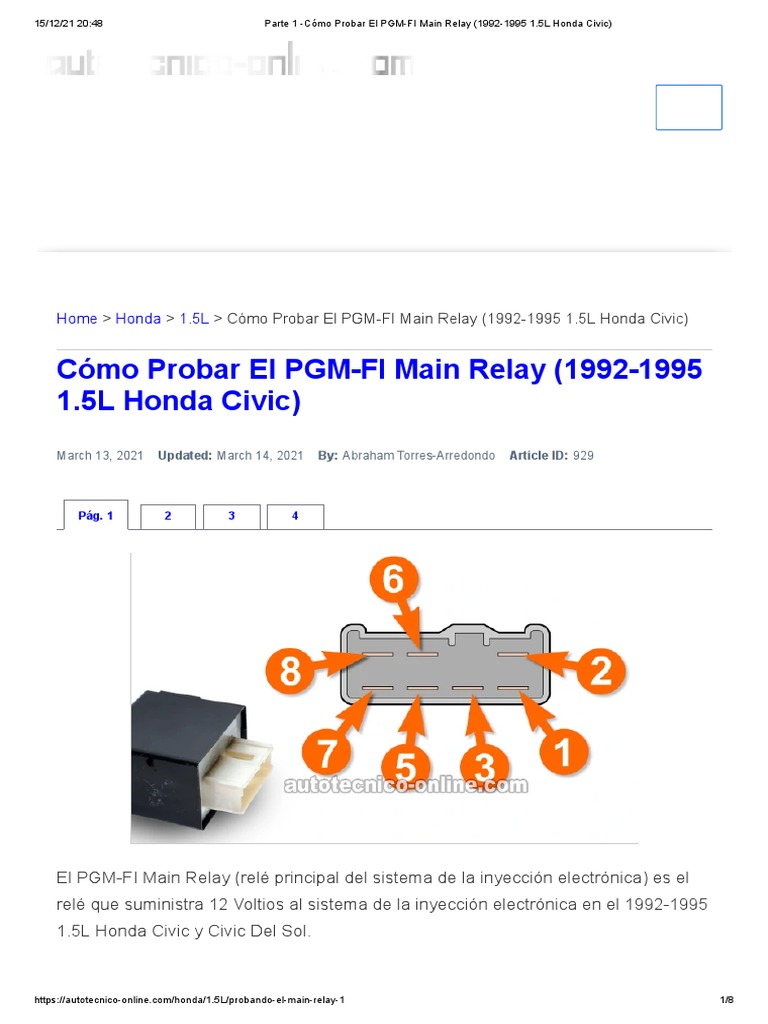 Parte 1 -Cómo Probar El PGM-FI Main Relay (1992-1995 1.5L Honda Civic ...