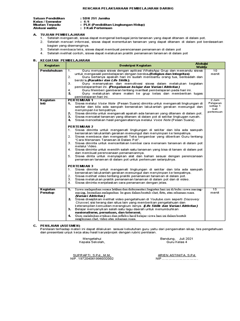 RPP PLH Kelas 4 | PDF