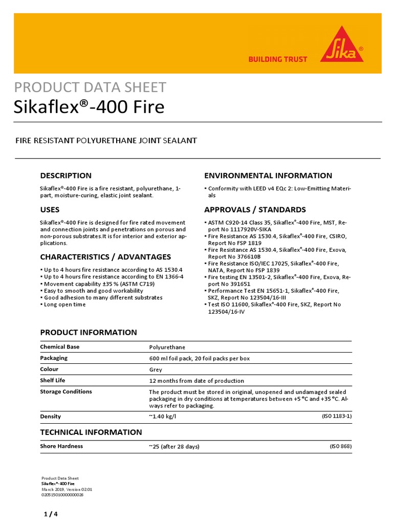 Sikaflex®-400 Fire: Product Data Sheet | Download Free PDF | Paint ...