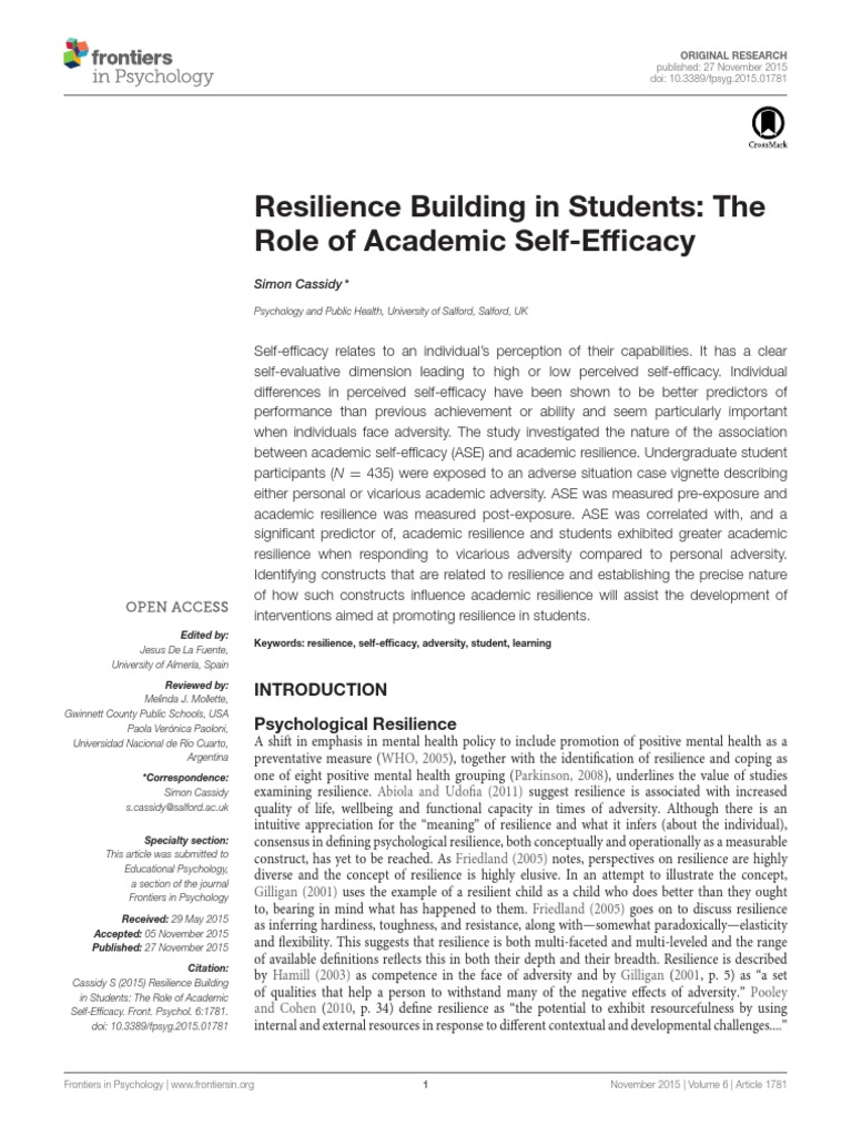 Resilience Building in Students: The Role of Academic Self-Efficacy ...