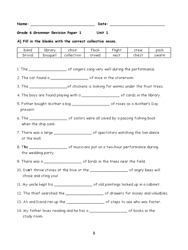 Grade 6 Grammar Revision Paper | PDF