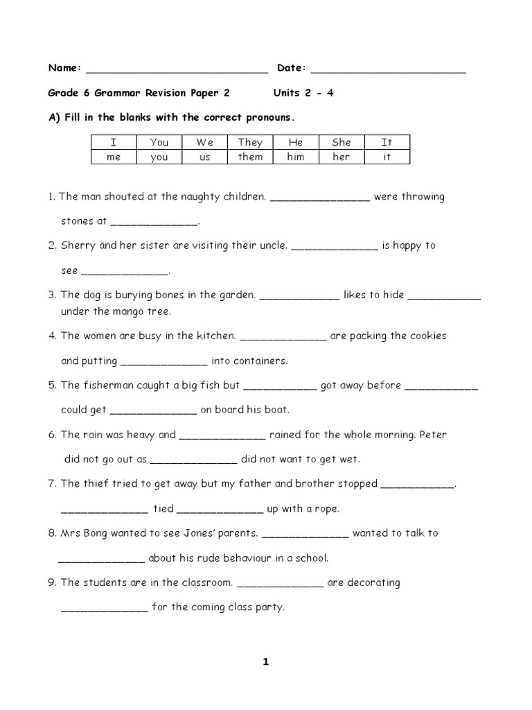 Grade 6 Grammar Revision Paper 2 | PDF