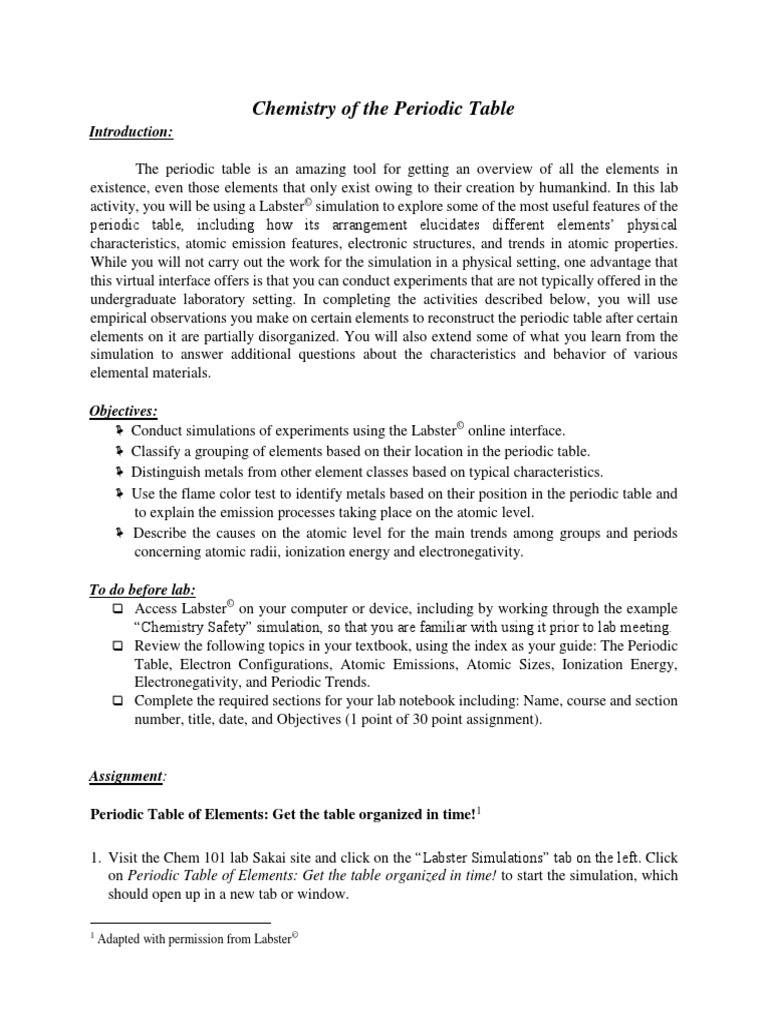 Assignment 1 - Chemistry of The Periodic Table | PDF | Periodic Table ...