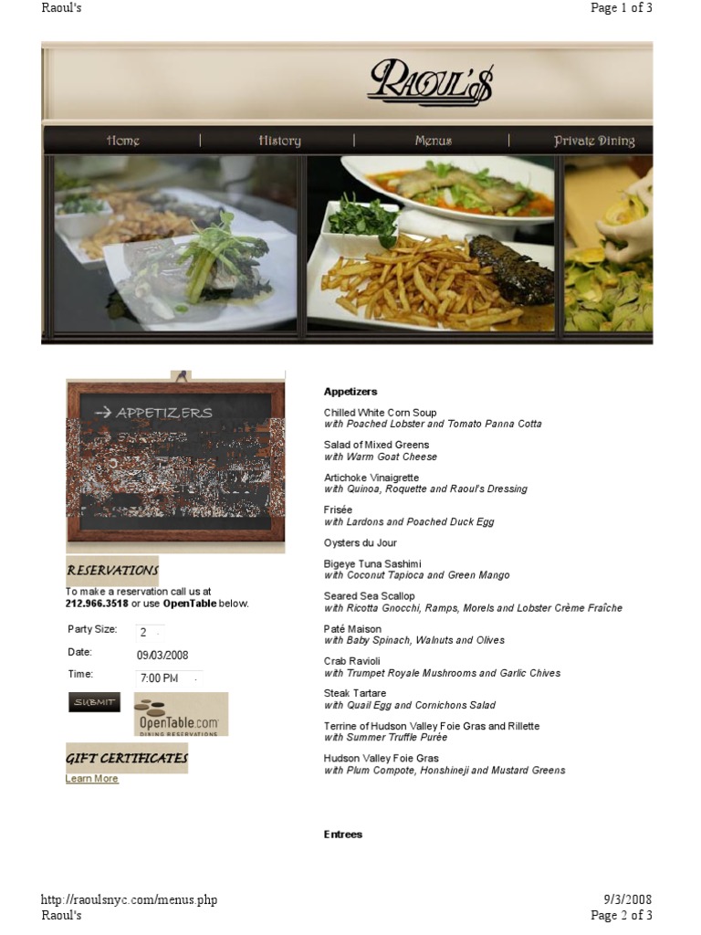 Raouls Menu | PDF | Salad | Cuisine