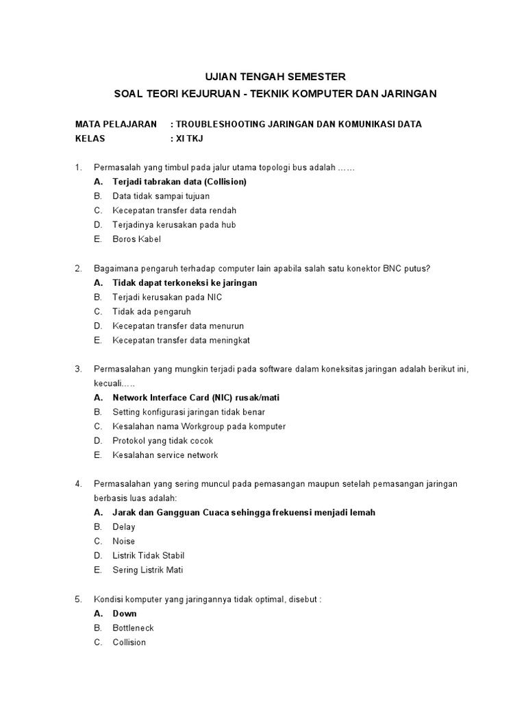 Soal Uts Kejuruan 2016-2017 - Komputer Terapan Dan Komunikasi Data | PDF