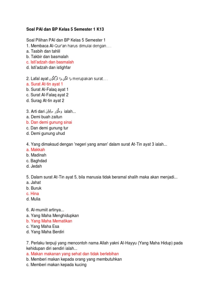 Soal PAI Kelas 5 Semester 1 AdminSekolah | PDF