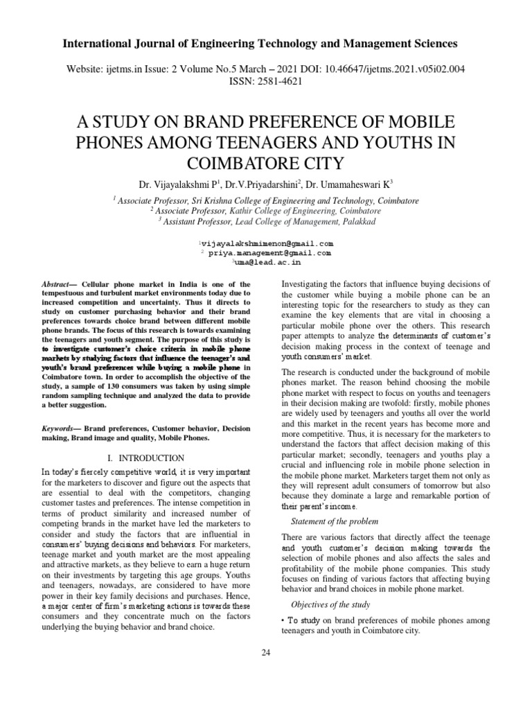 A Study On Brand Preference of Mobile Phones Among | PDF | Brand ...