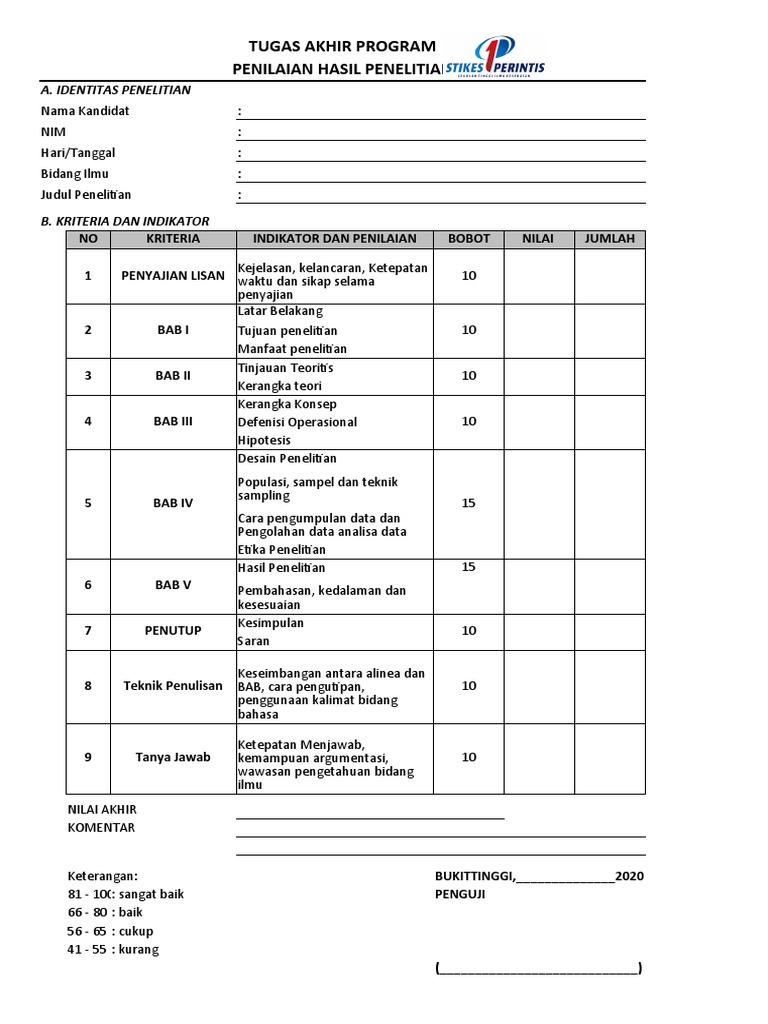 Format Penilaian Ujian Hasil Skripsi | PDF