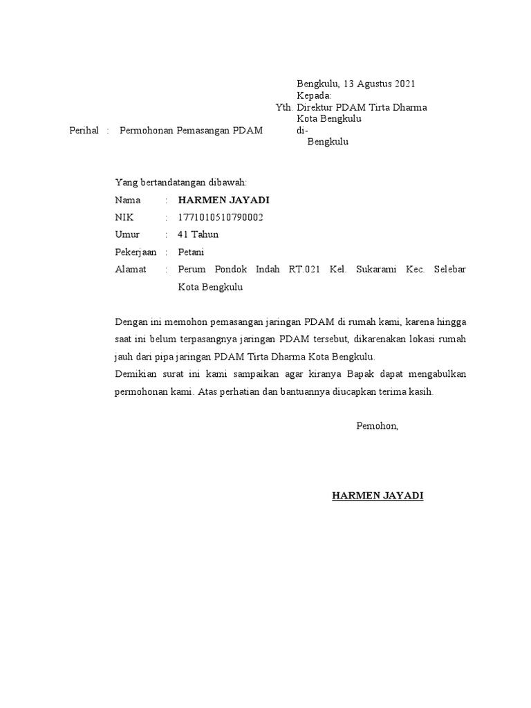 Permohonan Pemasangan PDAM | PDF