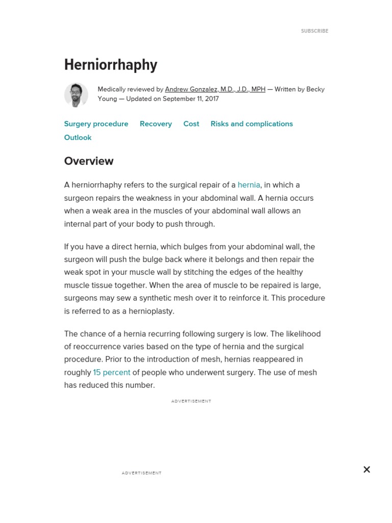 Herniorrhaphy - Surgery, Procedure, and Recovery | PDF | Surgery ...