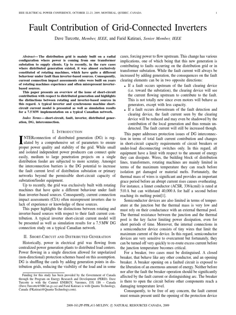 Fault Contribution Of Grid Connected Inverters Pdf Power Inverter Electrical Grid
