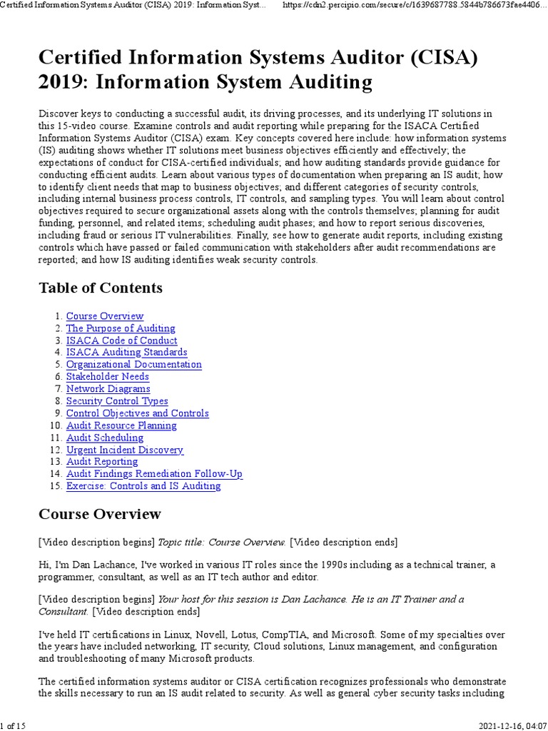 Certified Information Systems Auditor (CISA) 2019 Information System ...