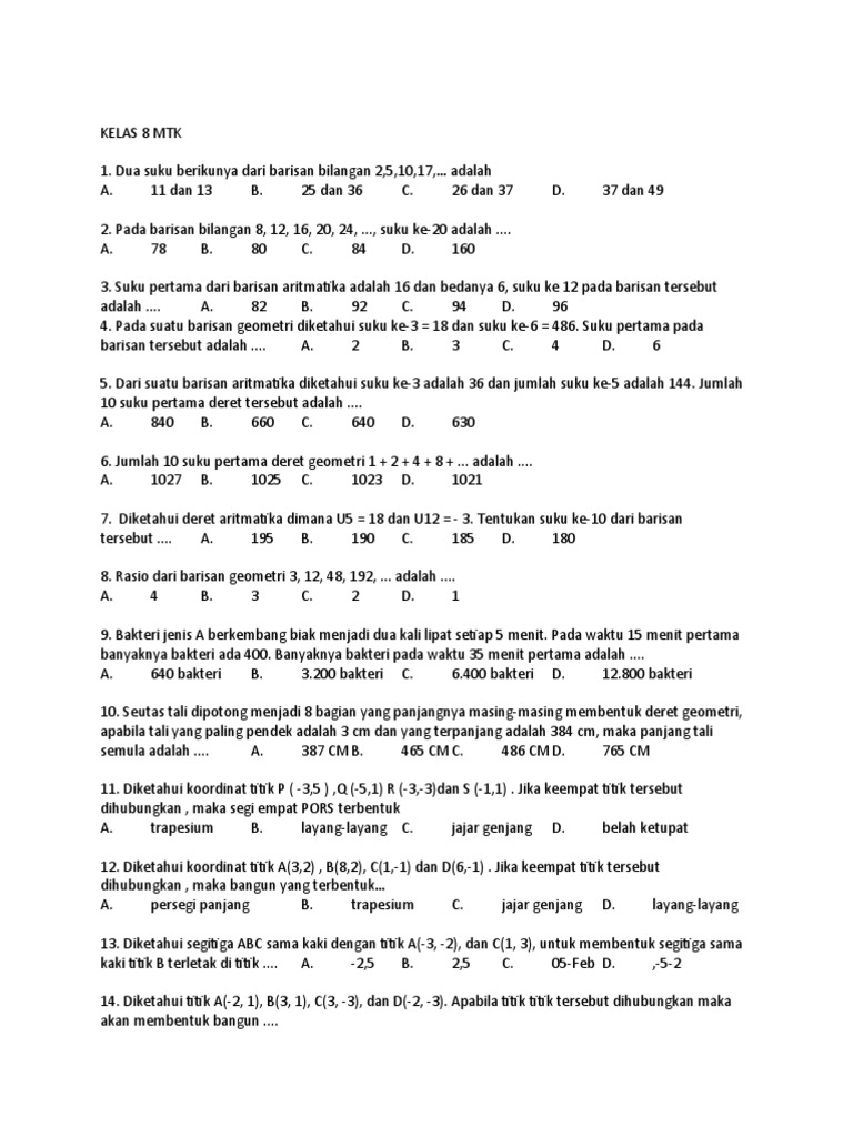 MTK Kelas 8 | PDF