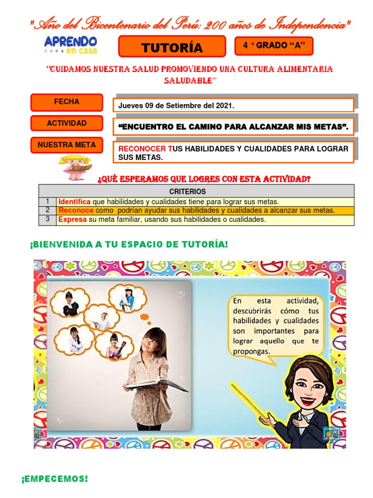 DÍA 4 - TUTORÍA - ENCUENTRO EL CAMINO PARA ALCANZAR MIS METAS. | PDF ...