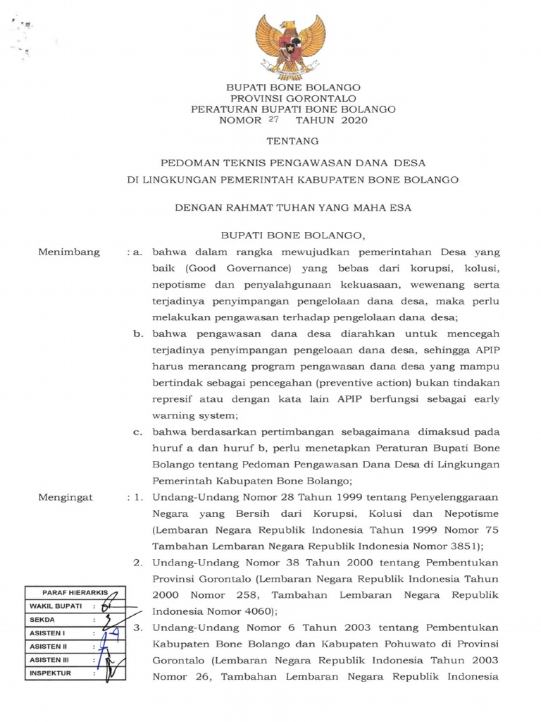 Perbup No 27 TH 2020 TTG Pedoman Teknis Pengawasan Dana Desa Dilingkungan Pemerintah Kab Bone ...