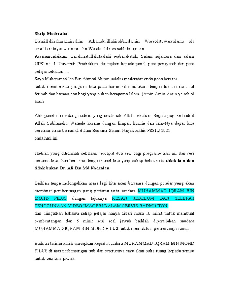 Skrip Moderator | PDF