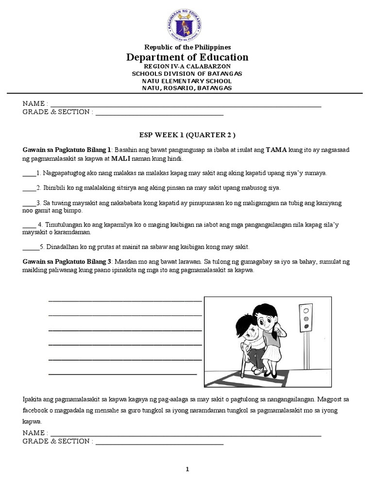 Week 1 Quarter 2 Worksheet | PDF | Philippines