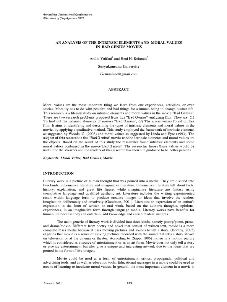An Analysis of the Intrinsic Elements and Moral Values Depicted in the ...