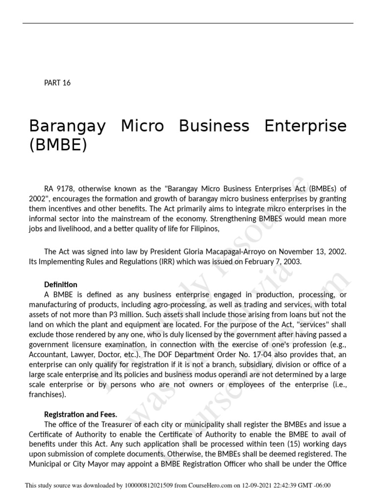 BMBE Act 2002: Benefits & Registration | PDF | Business | Licensure