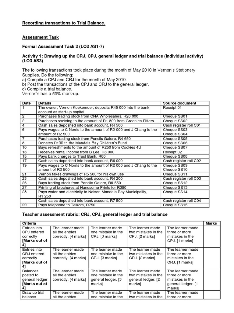 Grade 9 Recording Transactions To Trial Balance Question | PDF ...