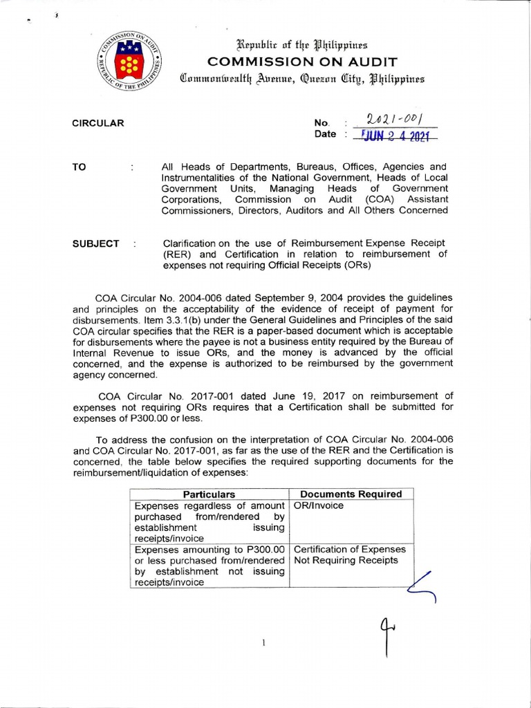 COA Circular No. 2021-001 - 0001 | PDF