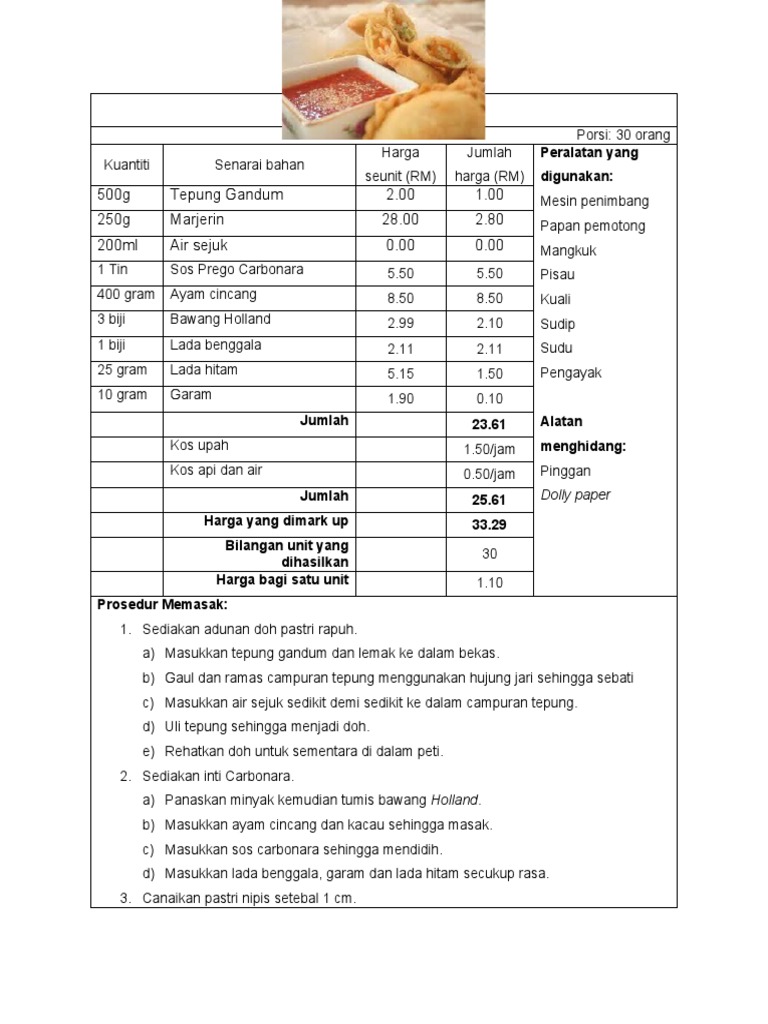 Resepi Standard Inovasi Epok-Epok Carbonara | PDF