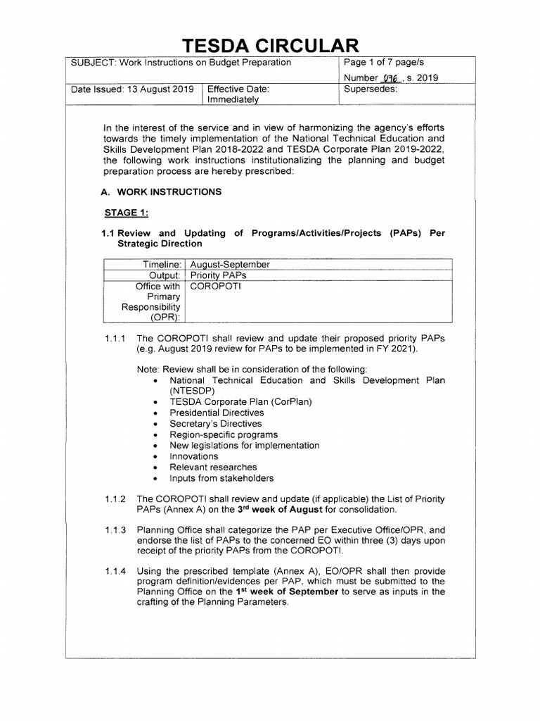 TESDA Circular No. 076-2019 | PDF | Learning | Vocational Education