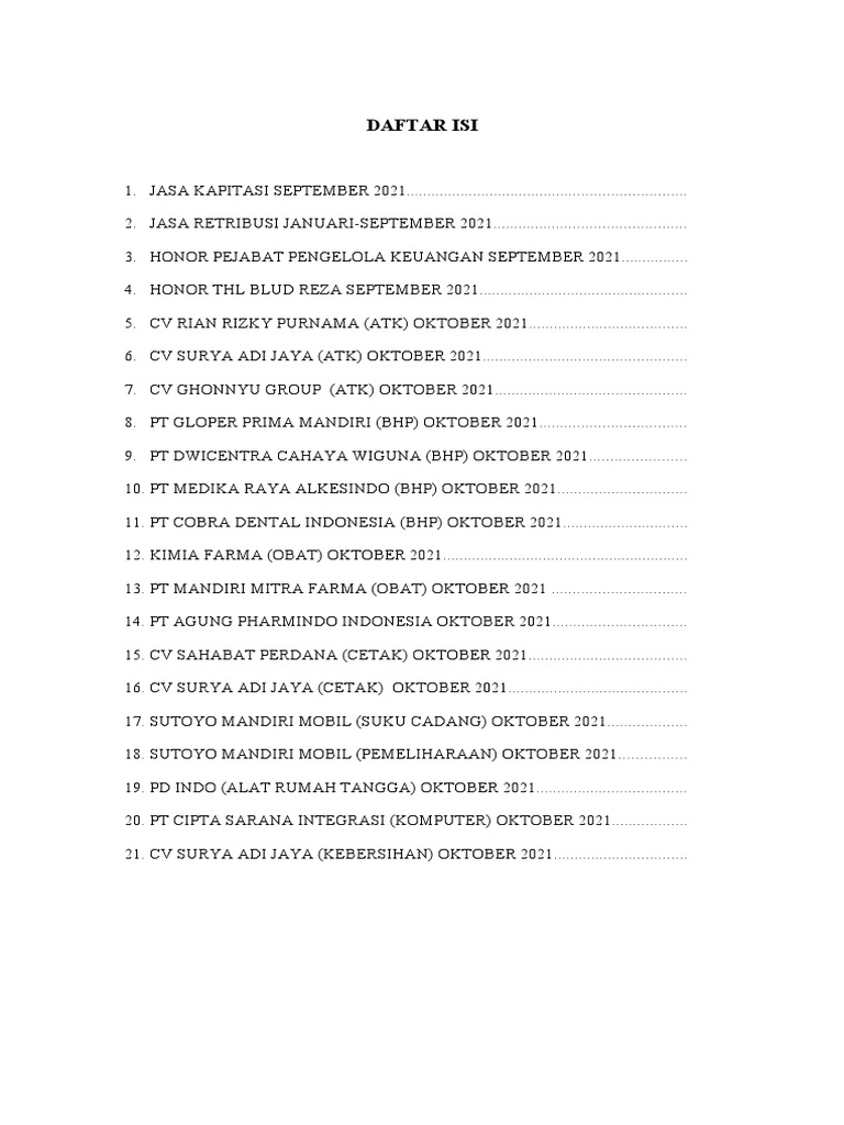 Daftar Isi SPJ Oktober 2021 | PDF