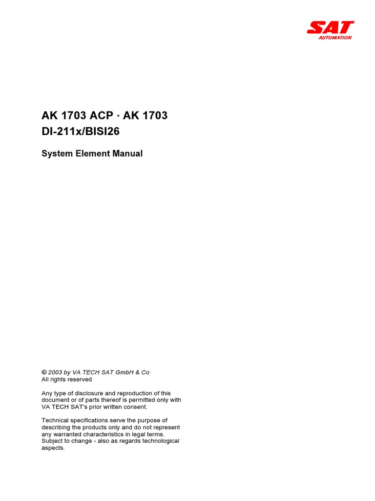 AK 1703 ACP AK 1703 DI-211x/BISI26: System Element Manual | Download Free PDF | Parameter ...