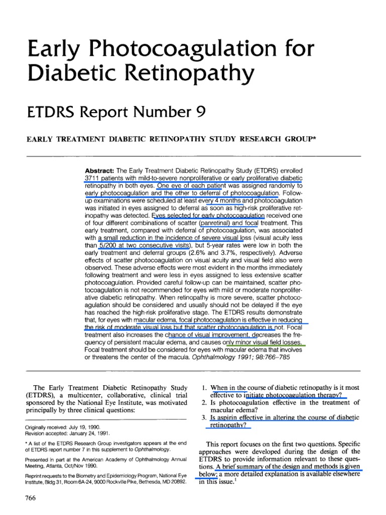 Early Photocoagulation For Diabetic Retinopathy: ETDRS Report Number 9 ...