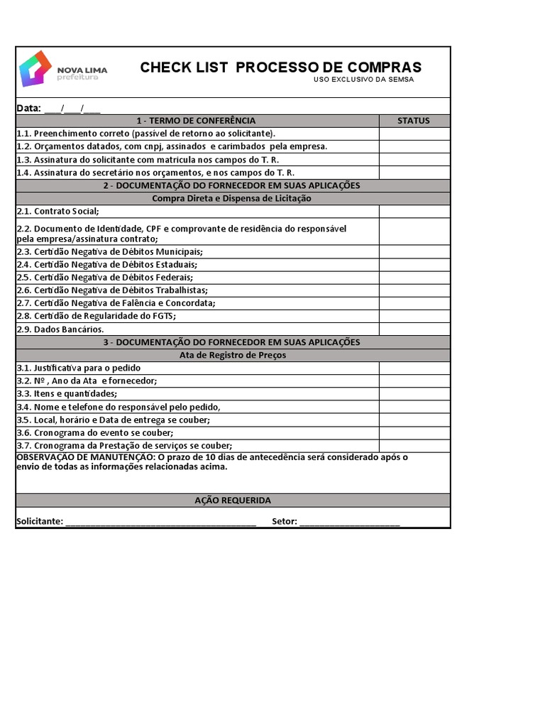 Check List Processo de Compra | PDF