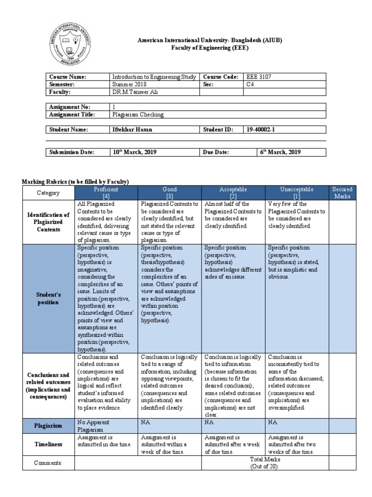 Plagiarism Checking Assignment | PDF | Instructional Design ...