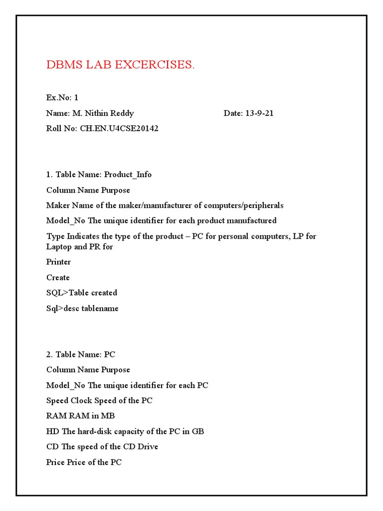 Dbms Lab 1,2,3,4 | PDF | Computer Hardware | Data Management Software